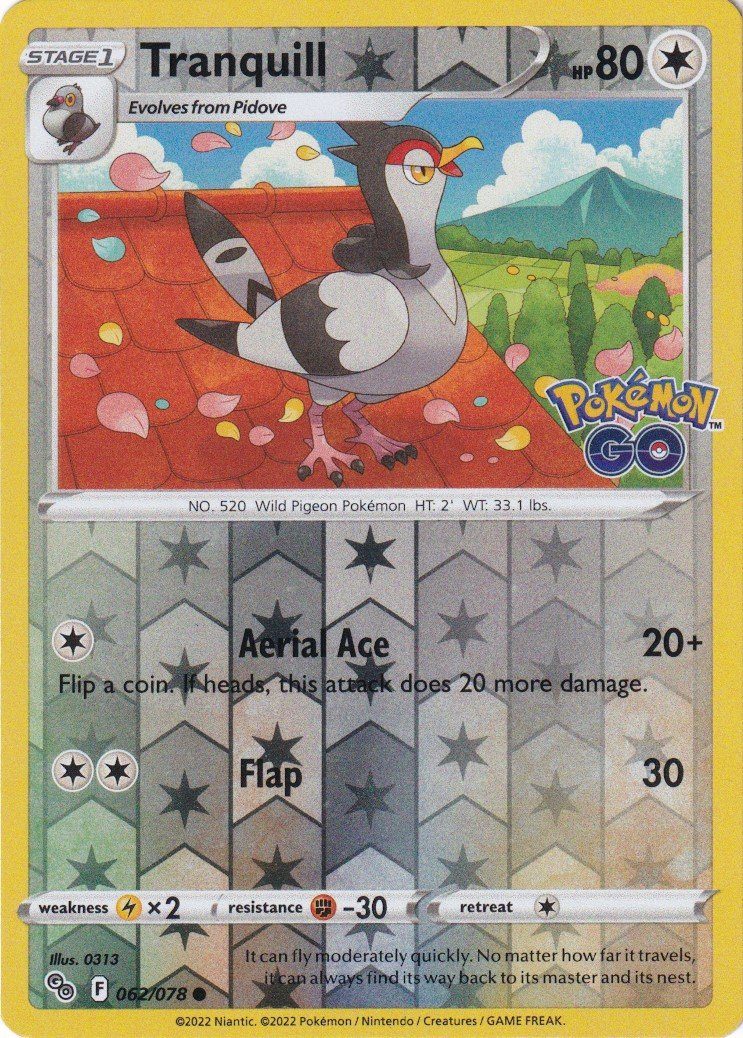 Tranquill - 62/078 - Reverse - Pokemon enkeltkort fra SWSH Pokemon GO TCG