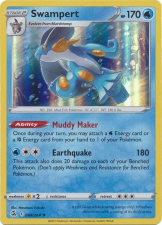 Swampert - 64/264 (Holo) - Pokemon enkeltkort fra SWSH Fusion Strike