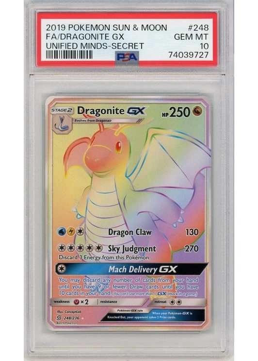 Dragonite GX PSA 10 - Gradede pokemon kort på Pokemons.dk