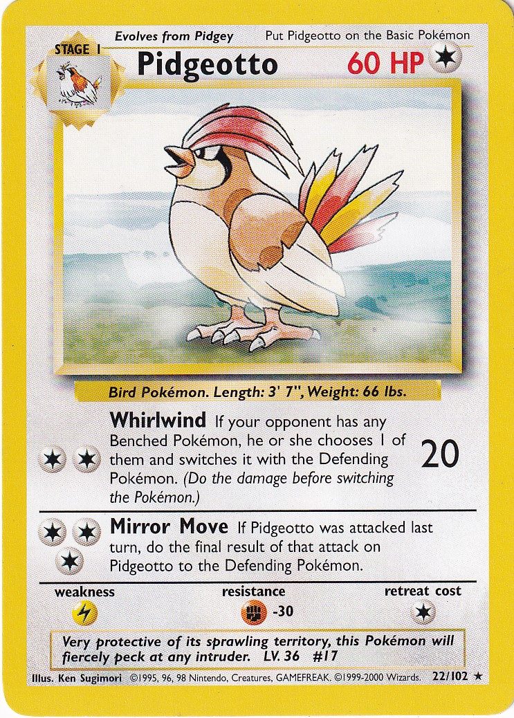 Pidgeotto - 22/102 - 4th Print - Pokemon enkeltkort fra Base Set