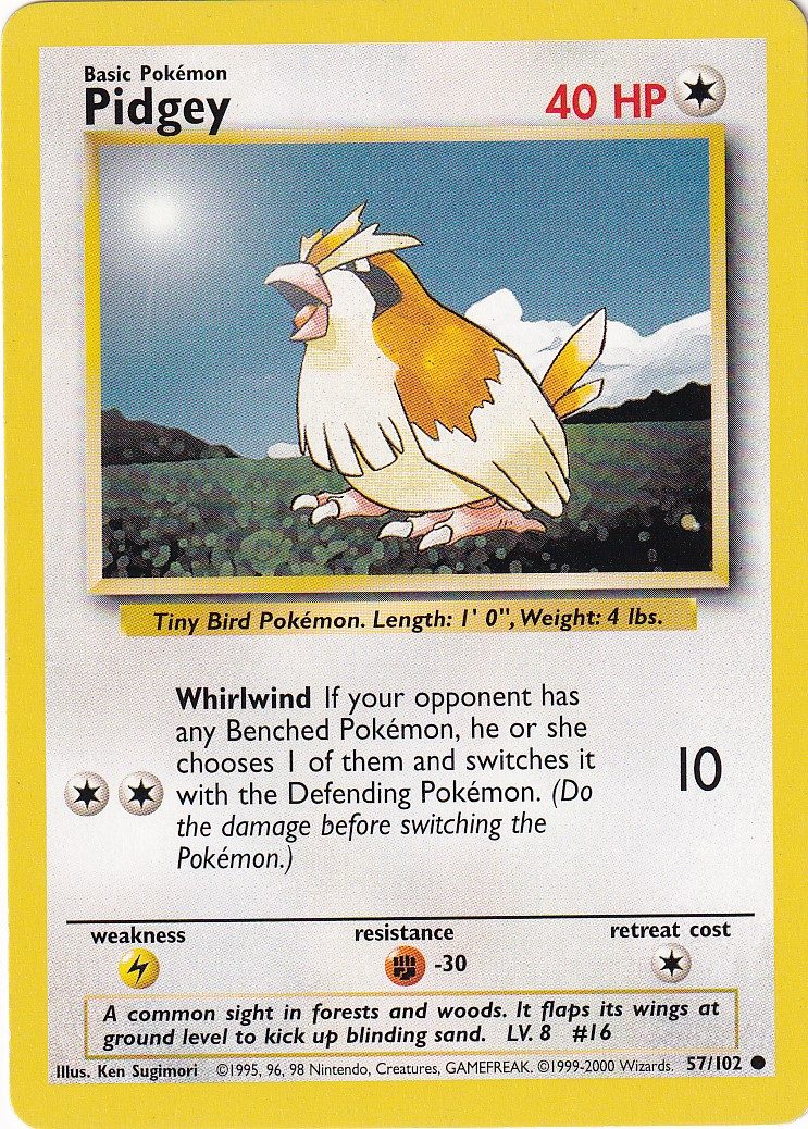 Pidgey - 57/102 - 4th Print - Pokemon enkeltkort fra Base Set
